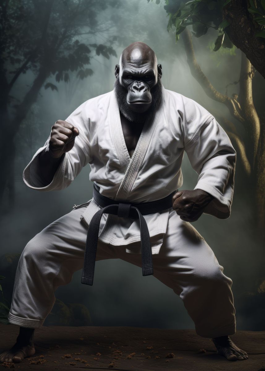 'Karate Gorilla' Poster, picture, metal print, paint by Frank Hirschle | Displate