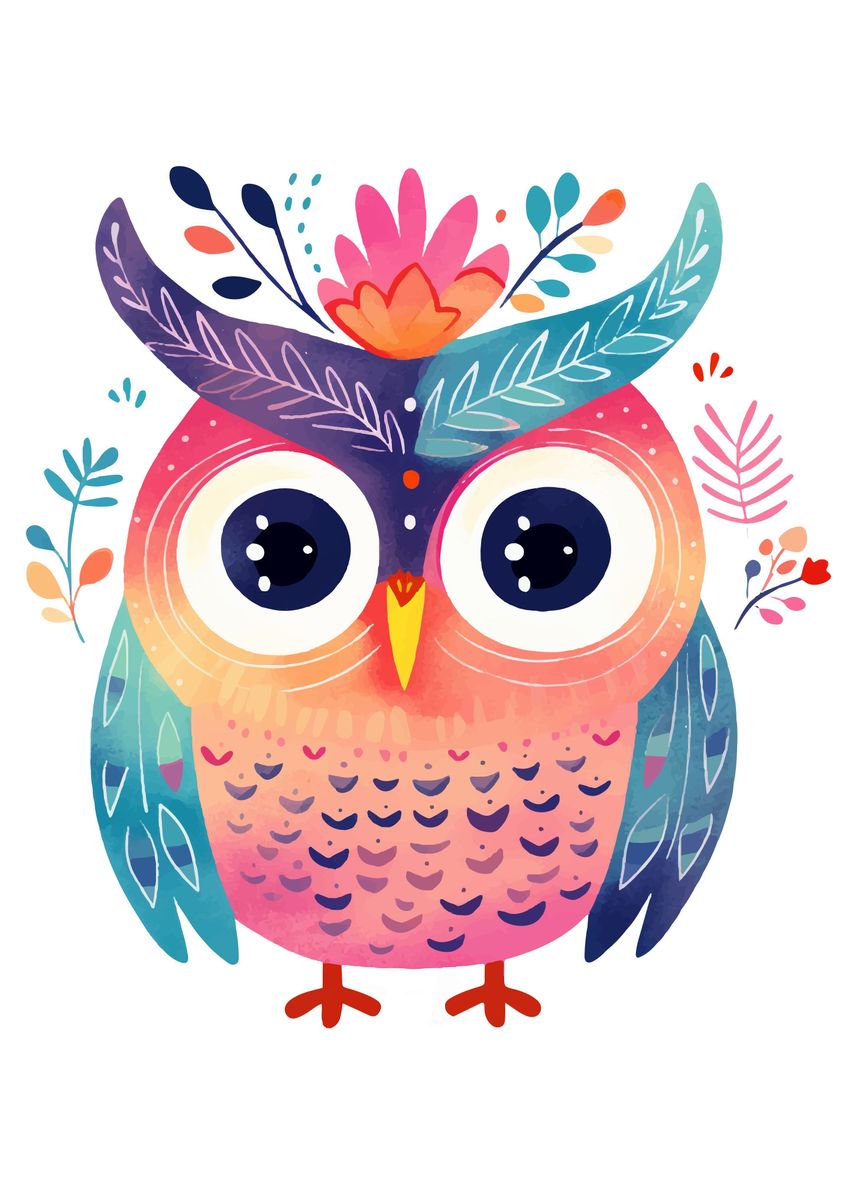 'Cute Owl Boho Animal' Poster, picture, metal print, paint by OTASTD ...