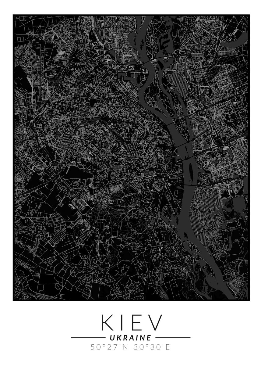 'Kiev City Map' Poster, picture, metal print, paint by Posterium Wall ...