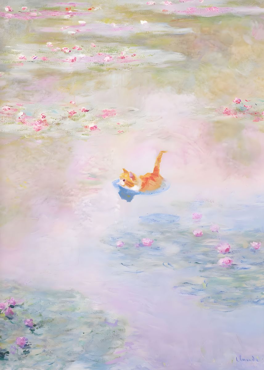 'Monet Water Lily Pond Cat' Poster, picture, metal print, paint by ...