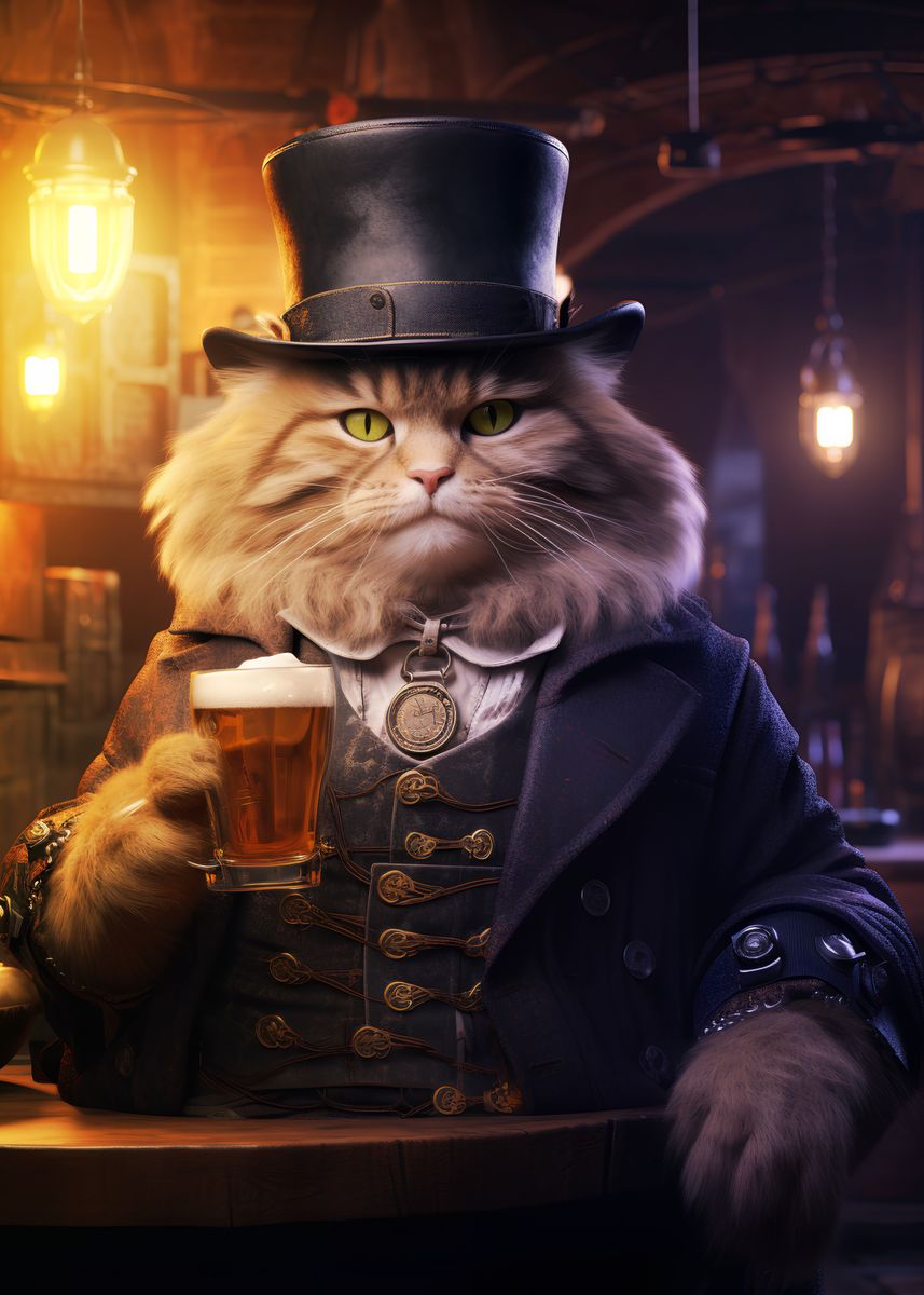 'Funny Fat Cat Drinking ' Poster, picture, metal print, paint by Esbiyu ...