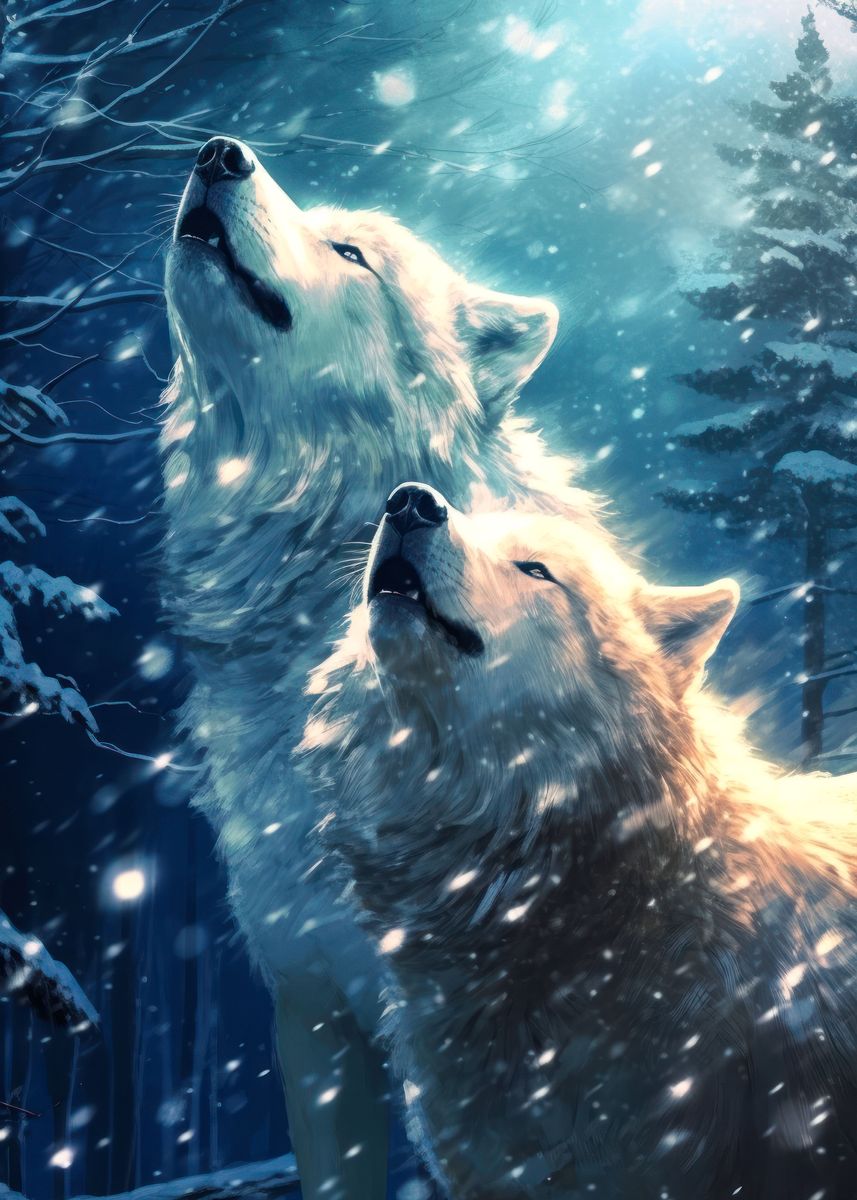 'two wolves howling ' Poster, picture, metal print, paint by Adel S ...