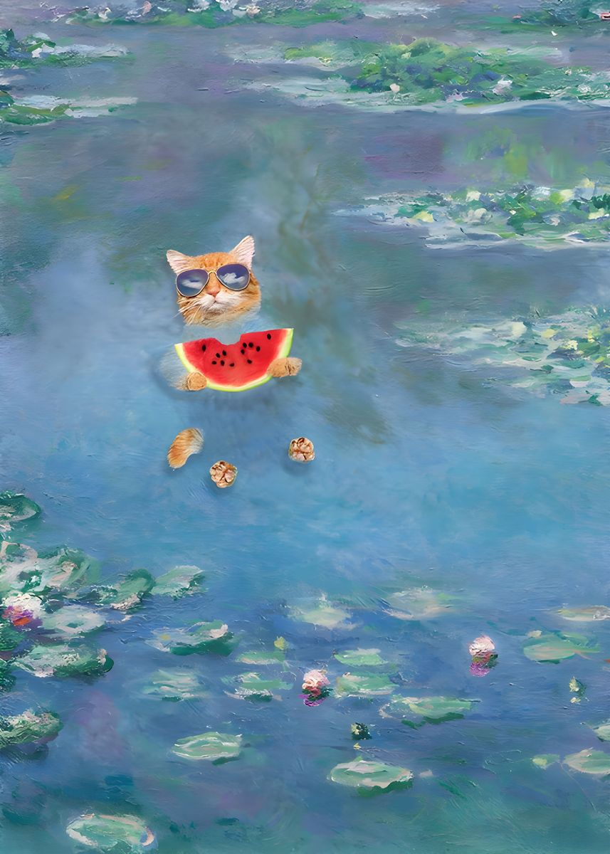 'Monet Water Lily Pond Cat' Poster, picture, metal print, paint by ...