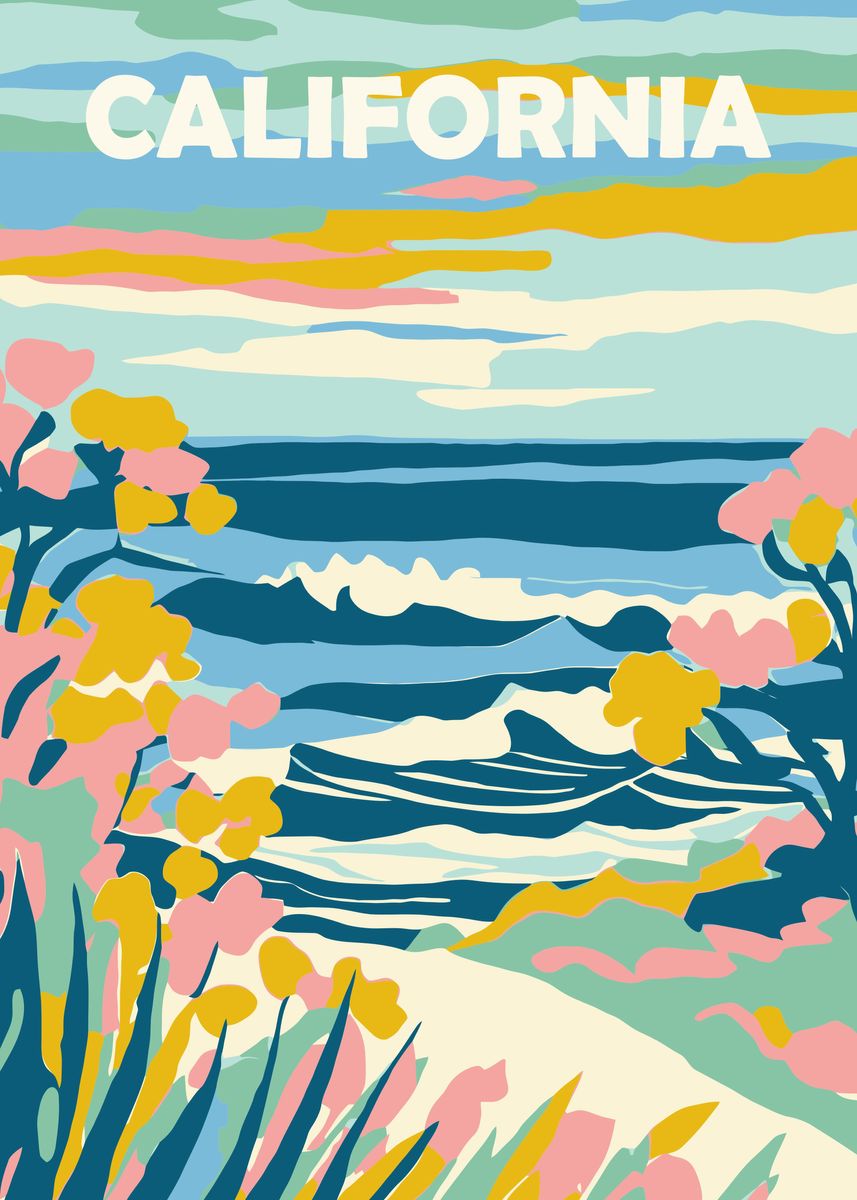 'California Travel Poster' Poster, picture, metal print, paint by ...