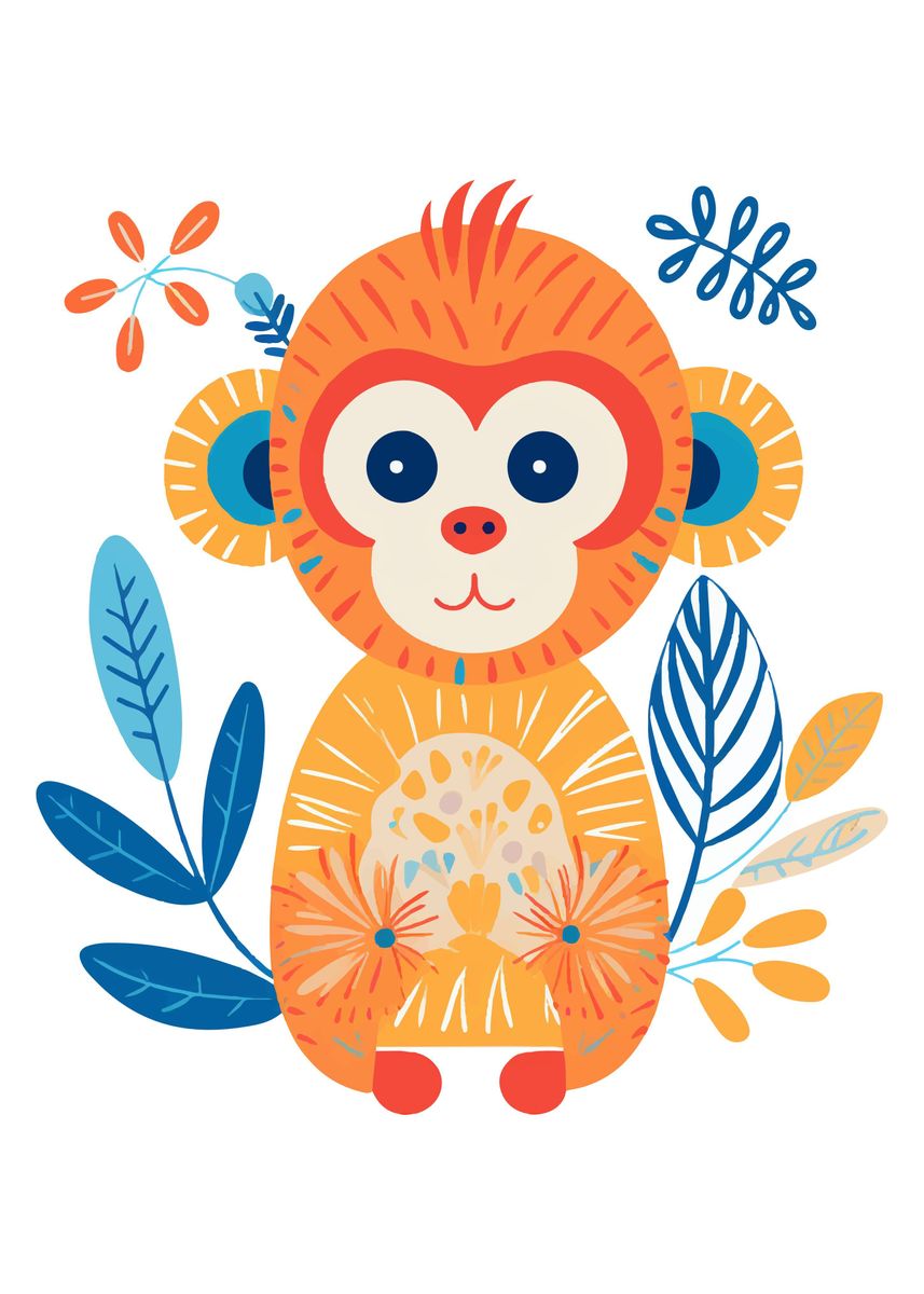 'Cute Monkey Boho Animal' Poster, picture, metal print, paint by OTASTD ...