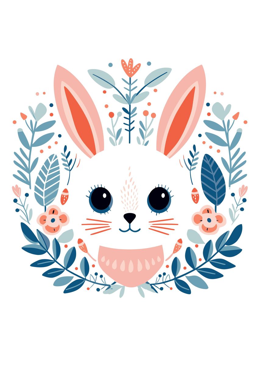 'Cute Rabbit Boho' Poster, picture, metal print, paint by OTASTD | Displate