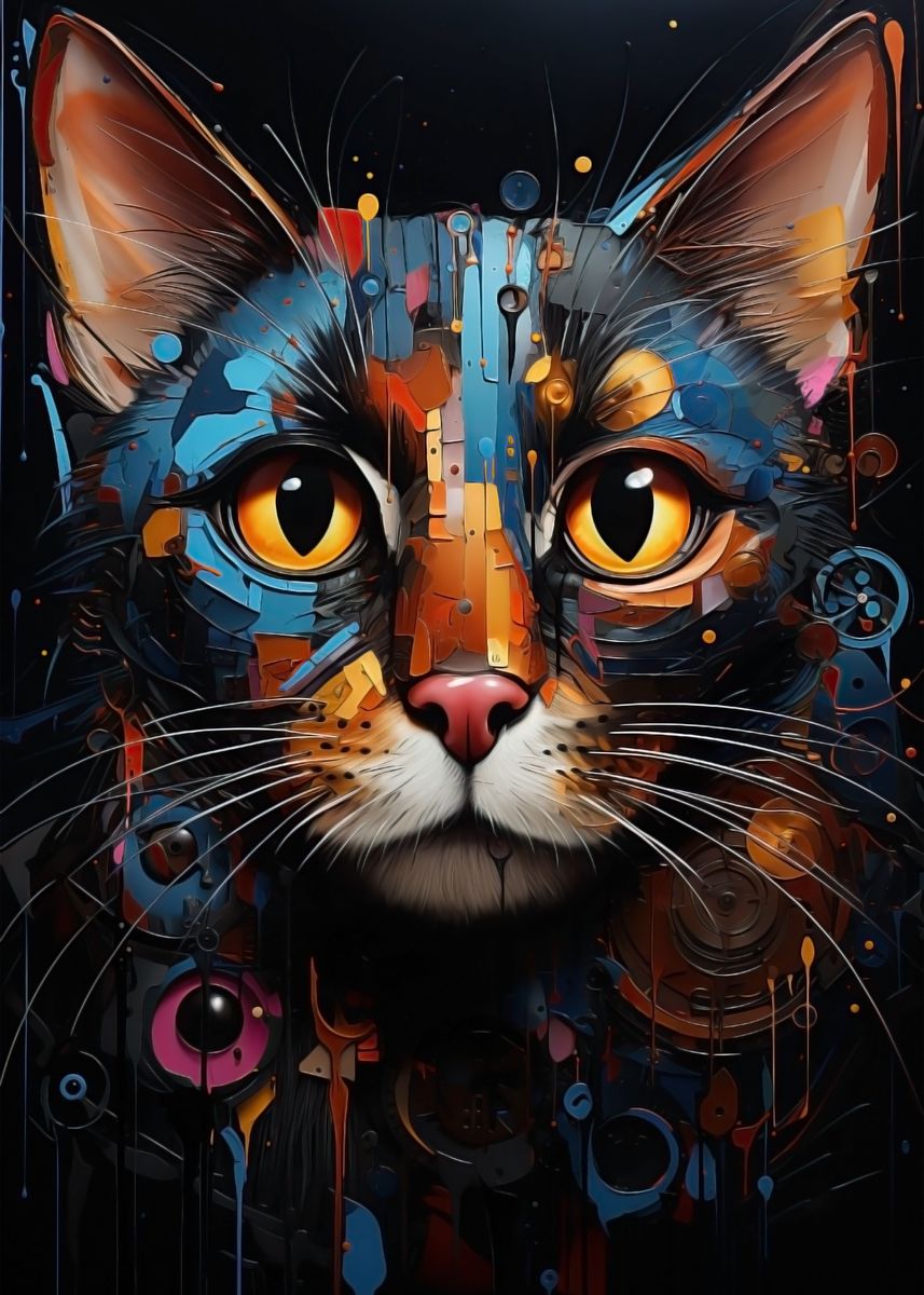 'Abstract cat vivid colors' Poster, picture, metal print, paint by Game ...