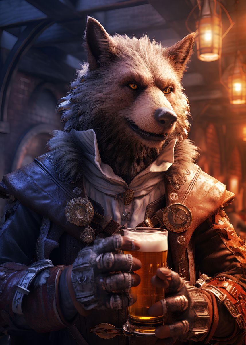 'Wolf Steampunk Drinking' Poster, picture, metal print, paint by Esbiyu ...