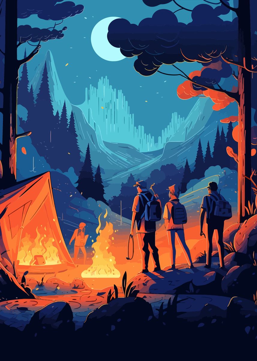 'The Mountain Campfire' Poster by ALEX SHINDER | Displate