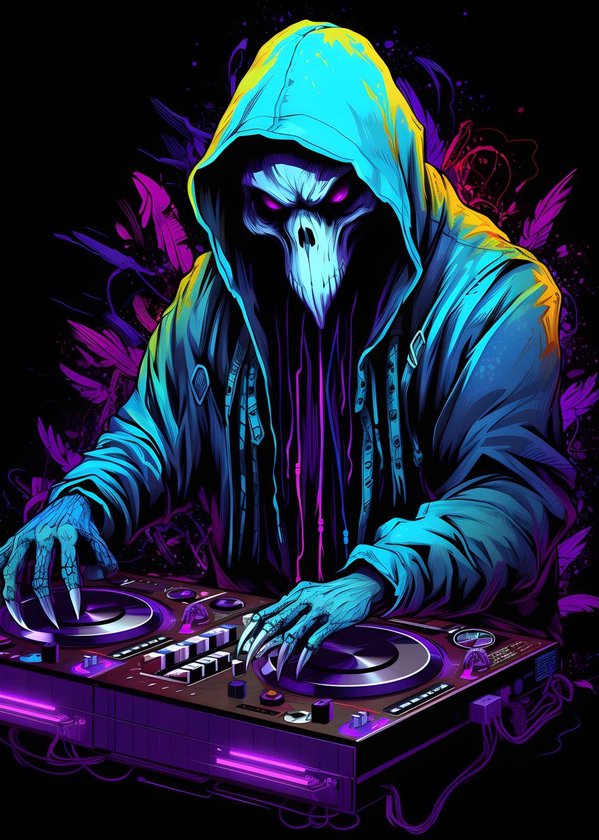 'Blue Grim DJ' Poster, picture, metal print, paint by Alexander Morales ...