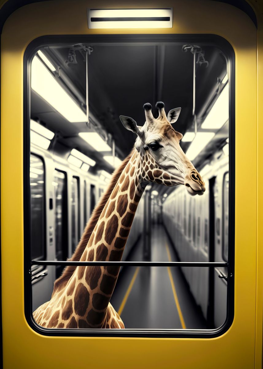 'giraffe in train poster' Poster by MK studio | Displate