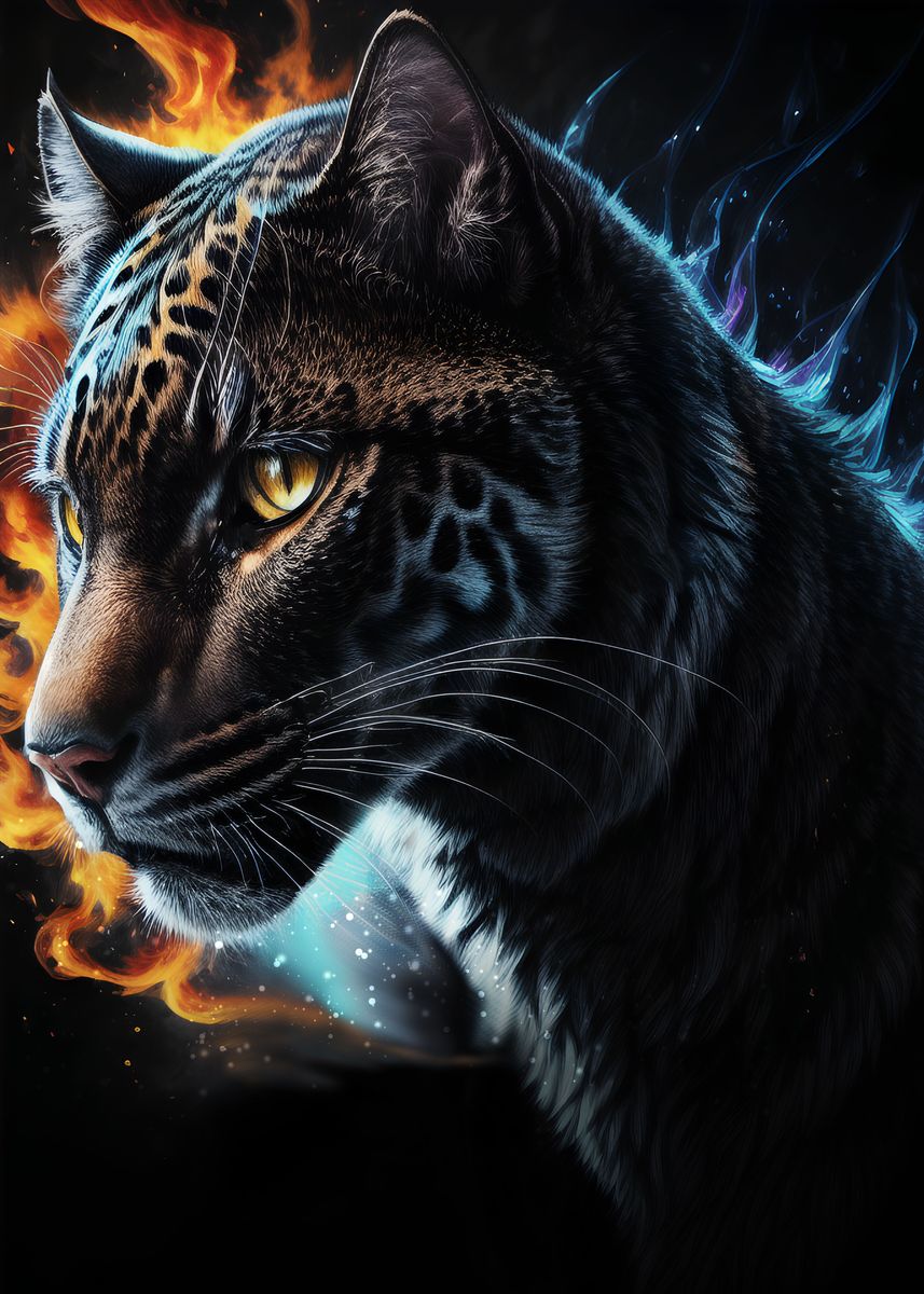 'Fire and Ice Leopard' Poster, picture, metal print, paint by Valeria ...
