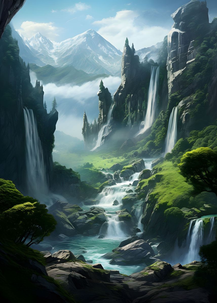 'Waterfall in Forest ' Poster by Flobe 08 | Displate