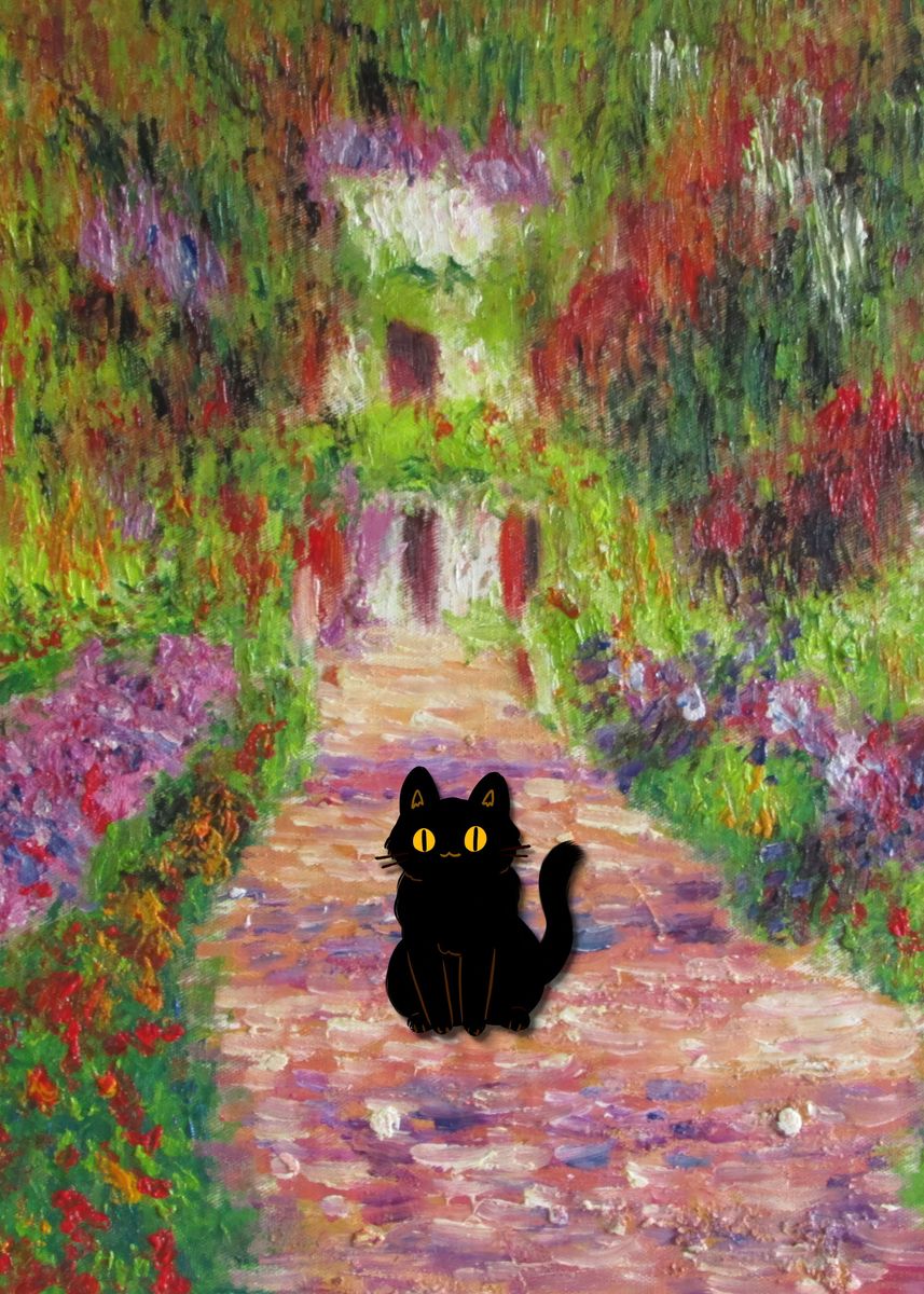 'BLACK CAT MONET PAINTING' Poster, picture, metal print, paint by gani ...