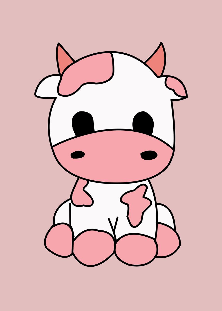 ' cow baby cute animal' Poster, picture, metal print, paint by ZDai ...