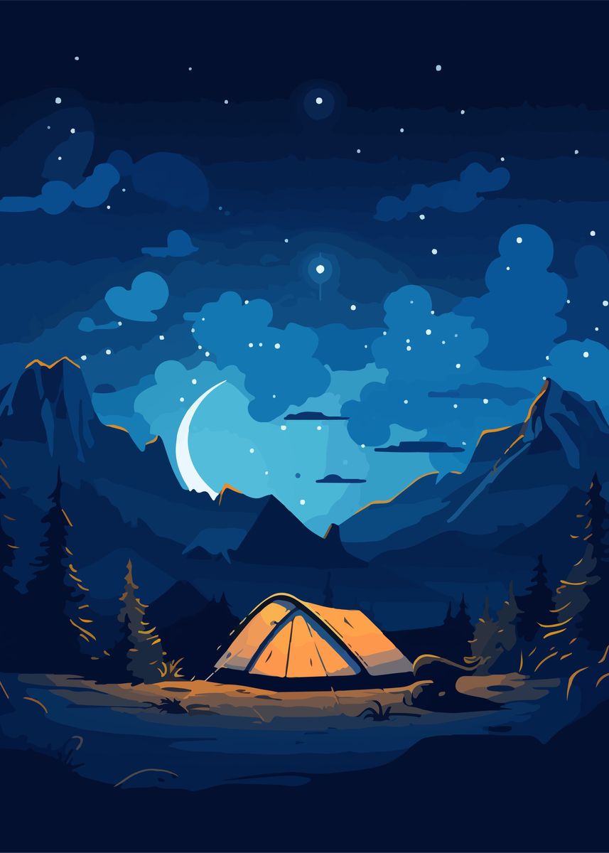 'Beautiful Camping Night' Poster, picture, metal print, paint by ALEX ...