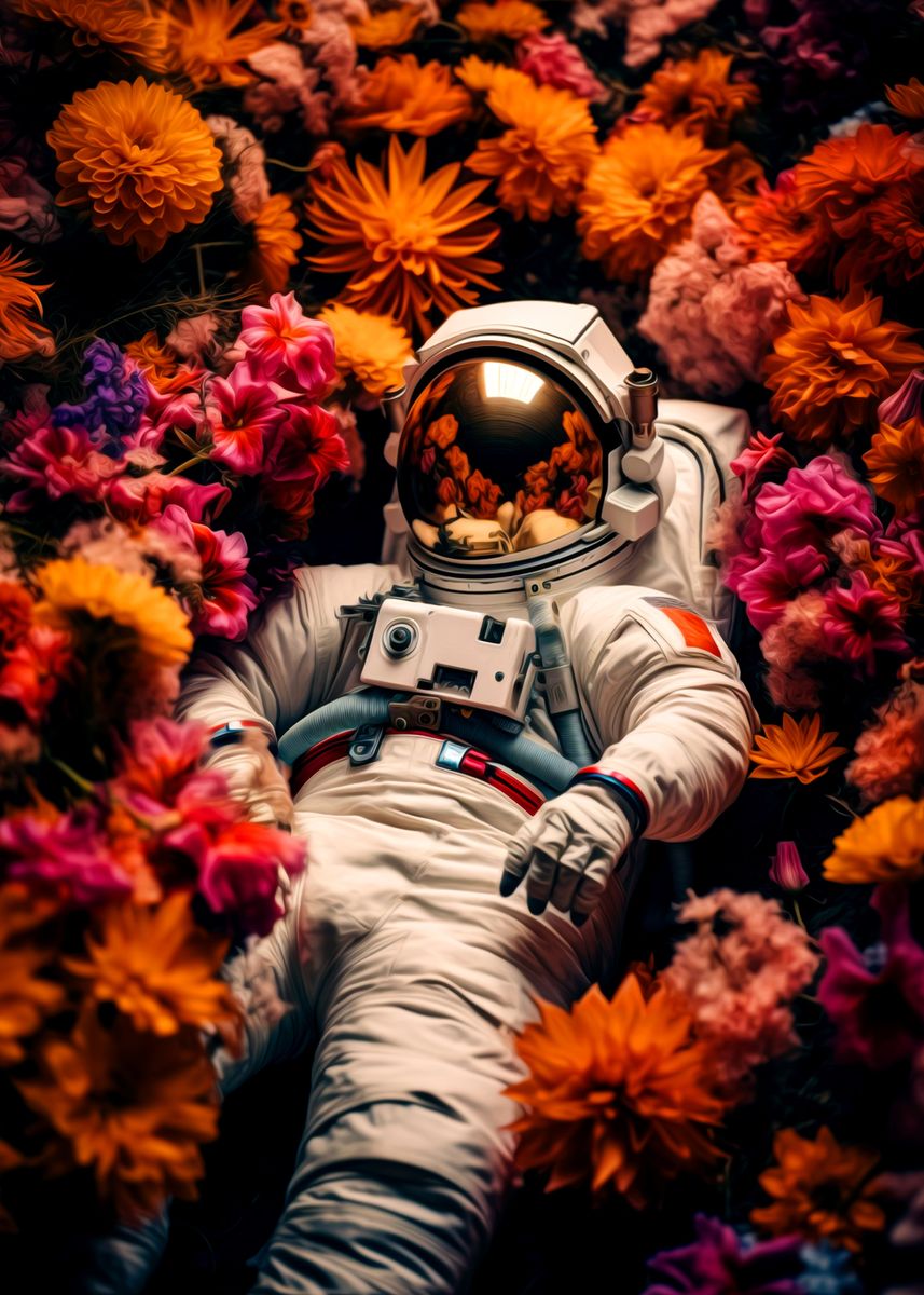 'Astronaut in flower field' Poster, picture, metal print, paint by ...