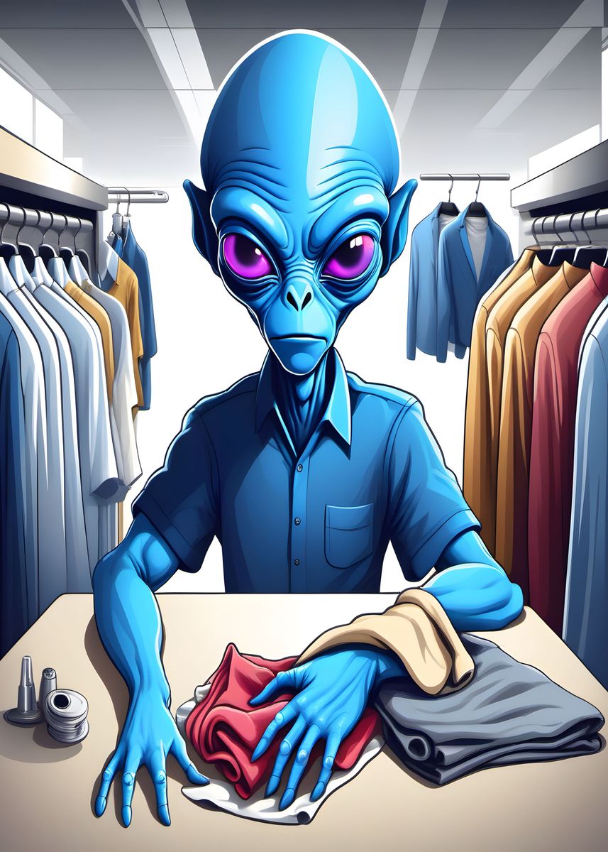 'Alien at Dry Cleaners' Poster, picture, metal print, paint by ...
