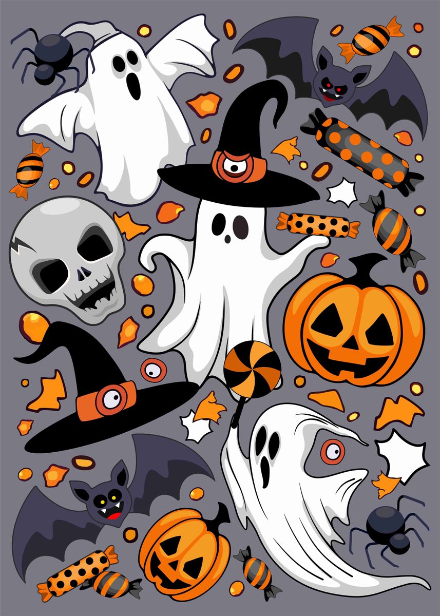 'Halloween Cute Ghosts' Poster, picture, metal print, paint by ...