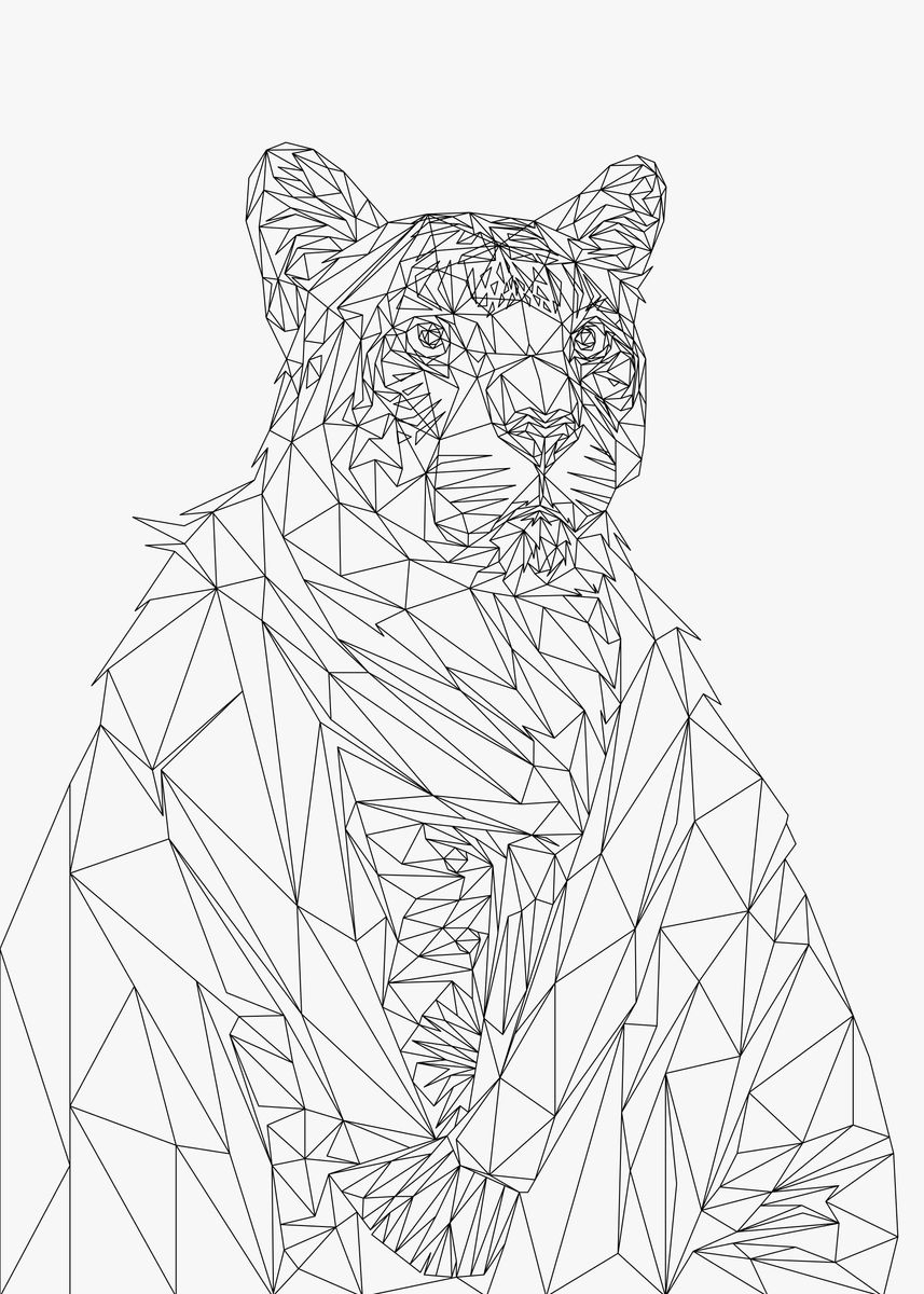 'Tiger Low Poly Wireframe' Poster, picture, metal print, paint by Evanz Tampubolon | Displate