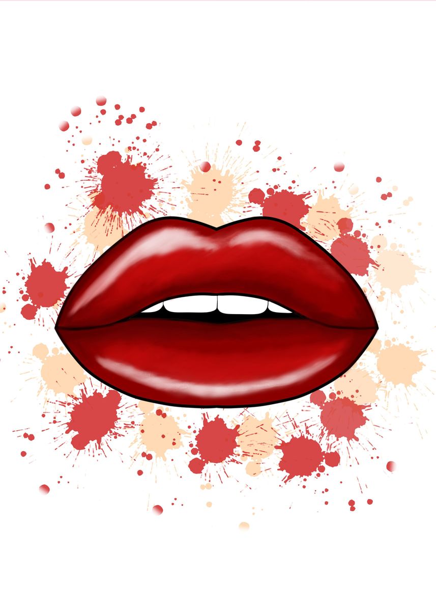 'Red Lips' Poster, picture, metal print, paint by Anam Hanif Studio ...