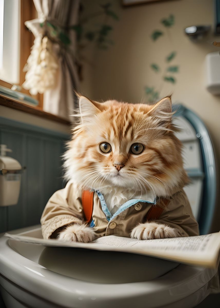 'Cat Reading News' Poster by Illustration Guy | Displate