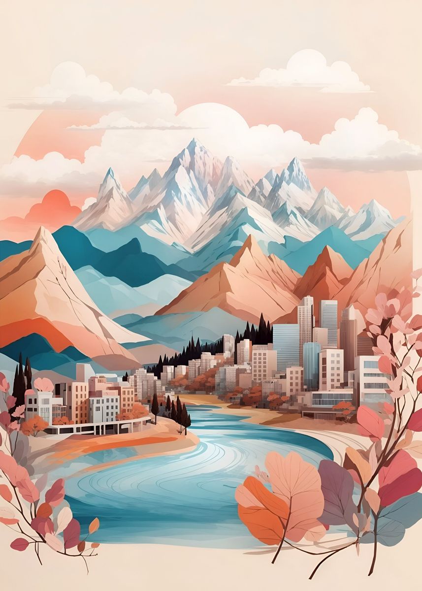 'Boho City Landscape' Poster, picture, metal print, paint by Ady Nue ...