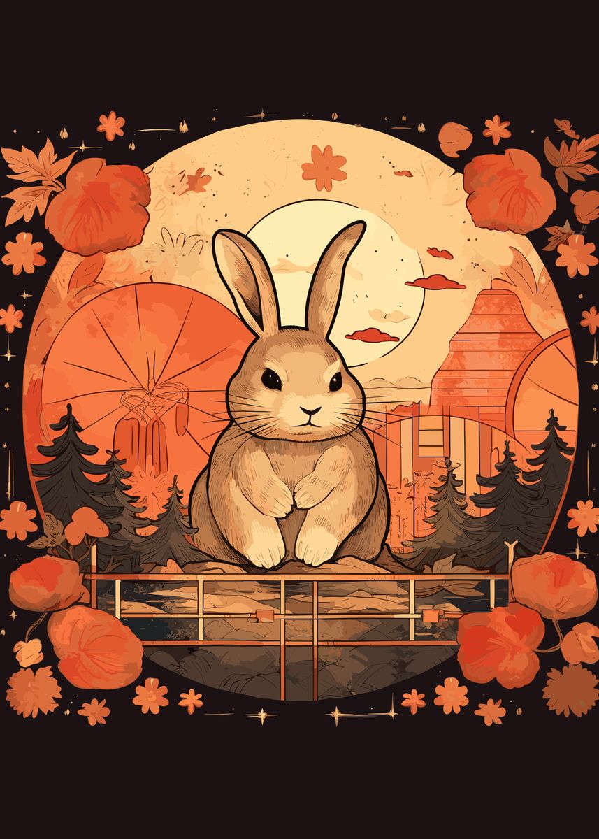 'Rabbit Cute Japanese ' Poster, picture, metal print, paint by MICHELLE ...