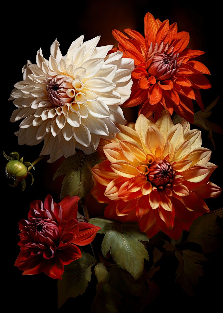 'Fine Art Dahlias Floral' Poster, picture, metal print, paint by Juka ...