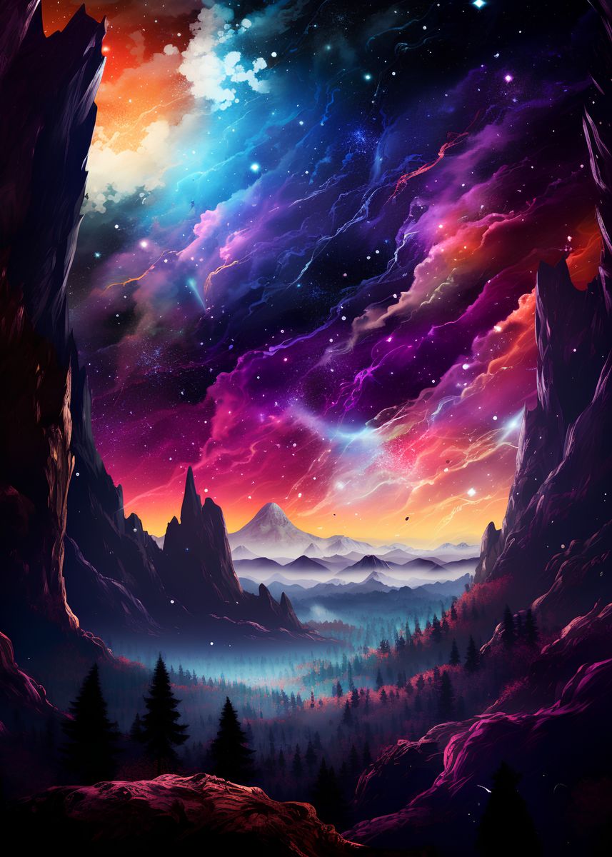 'Nature and Galaxy Colorful' Poster, picture, metal print, paint by ...