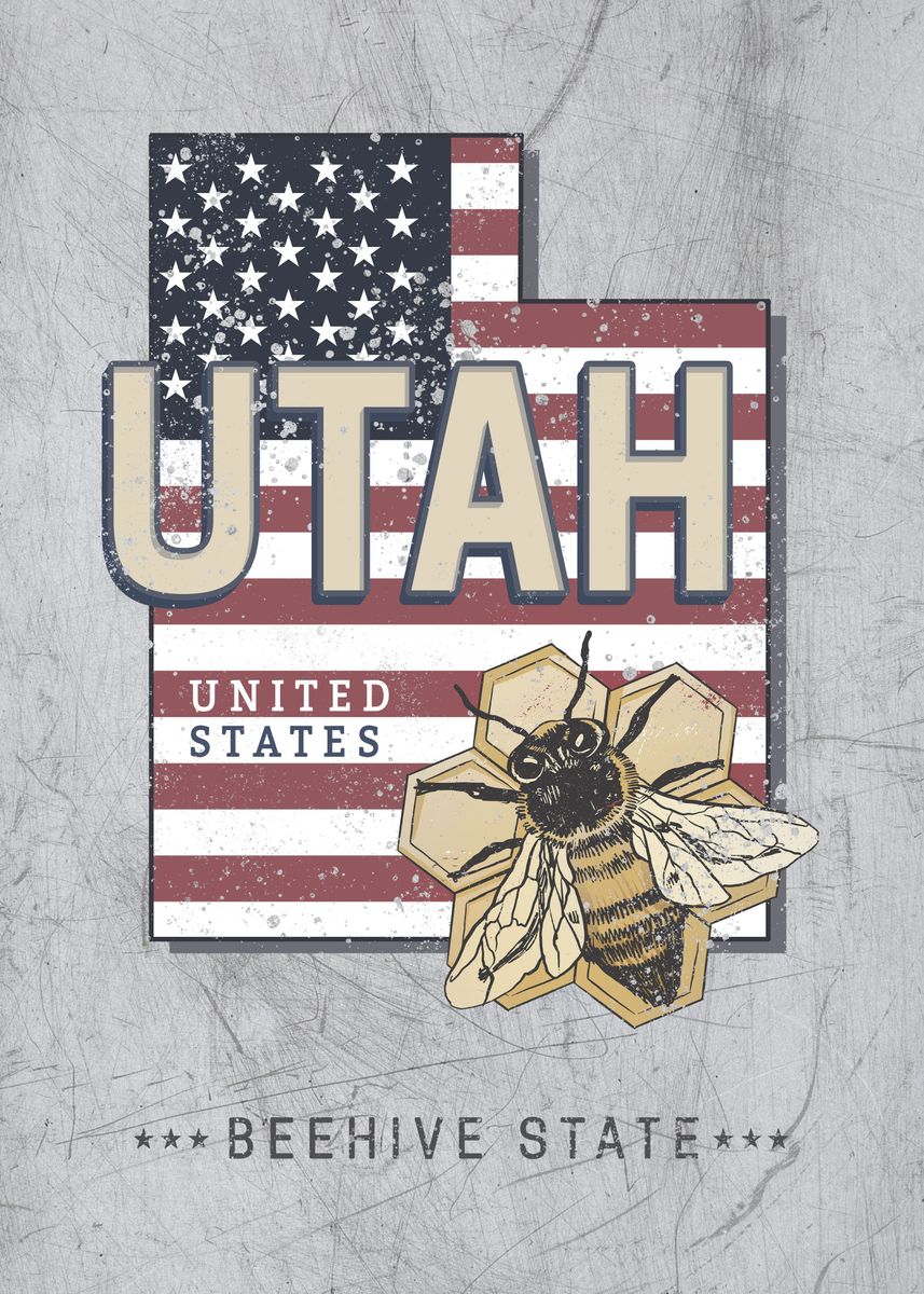 'Utah Bee Map United States' Poster, picture, metal print, paint by ...