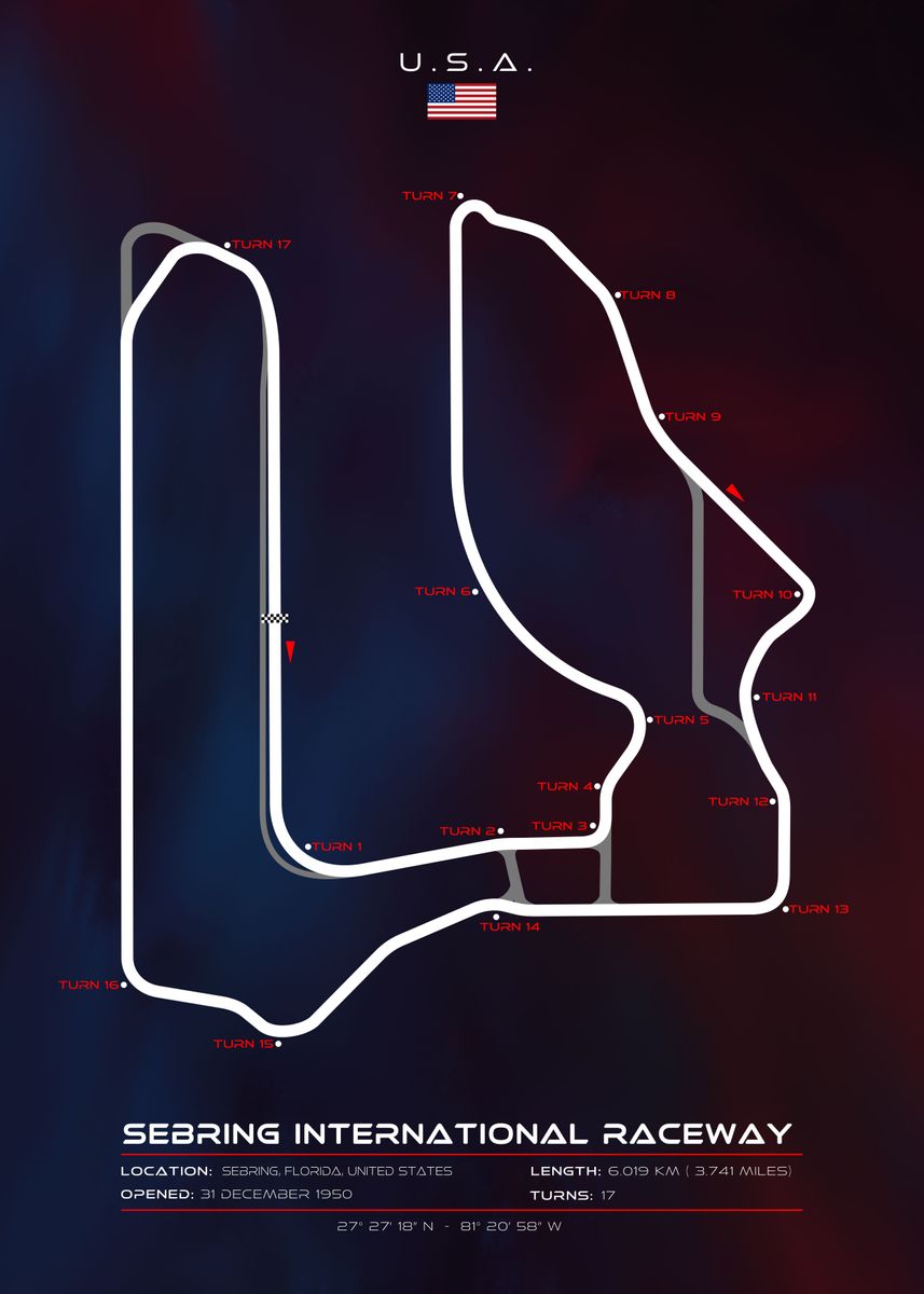 'Sebring Racetrack' Poster, picture, metal print, paint by DesignerMind ...