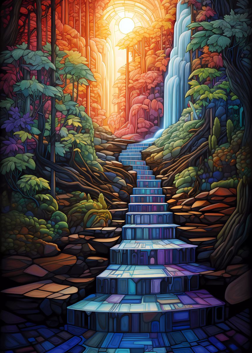 'Waterfall stairs' Poster, picture, metal print, paint by Brian Midnite ...