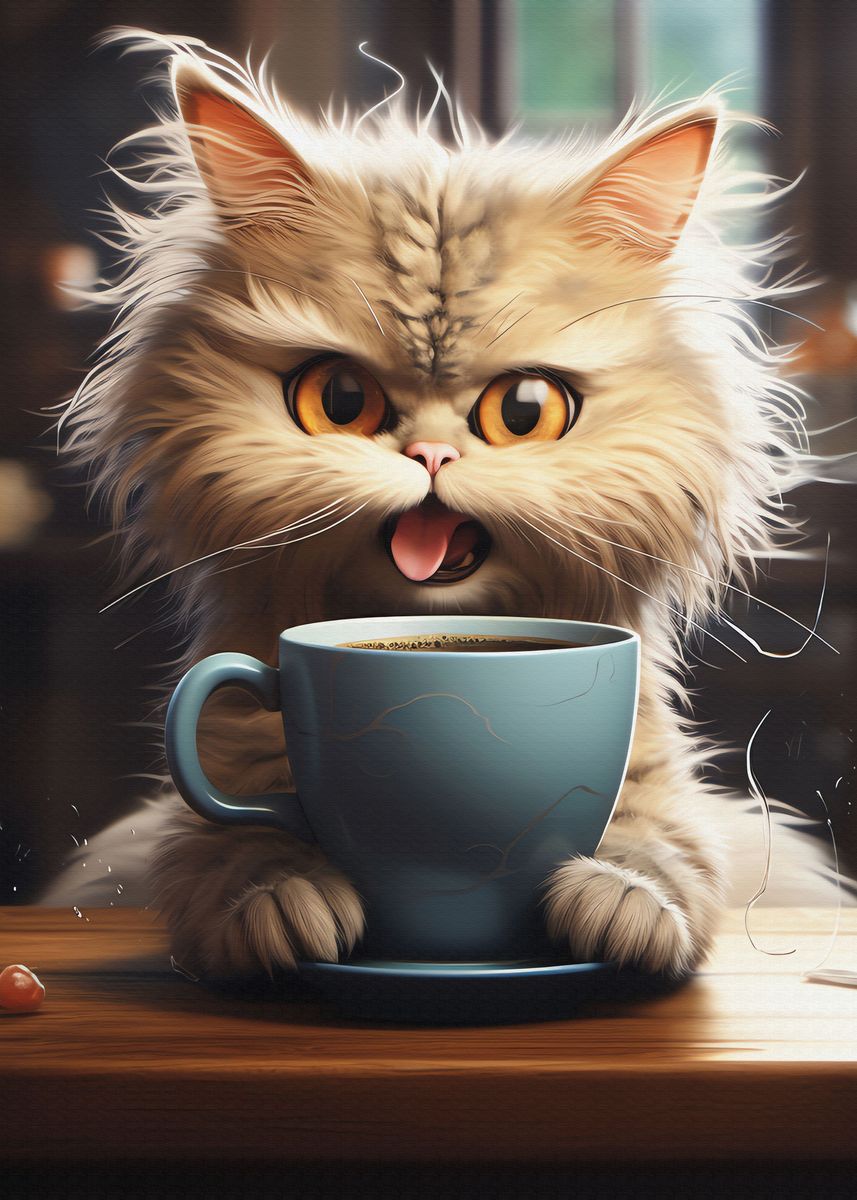 'Funny Fat Cat Drinking' Poster, picture, metal print, paint by tribun ...