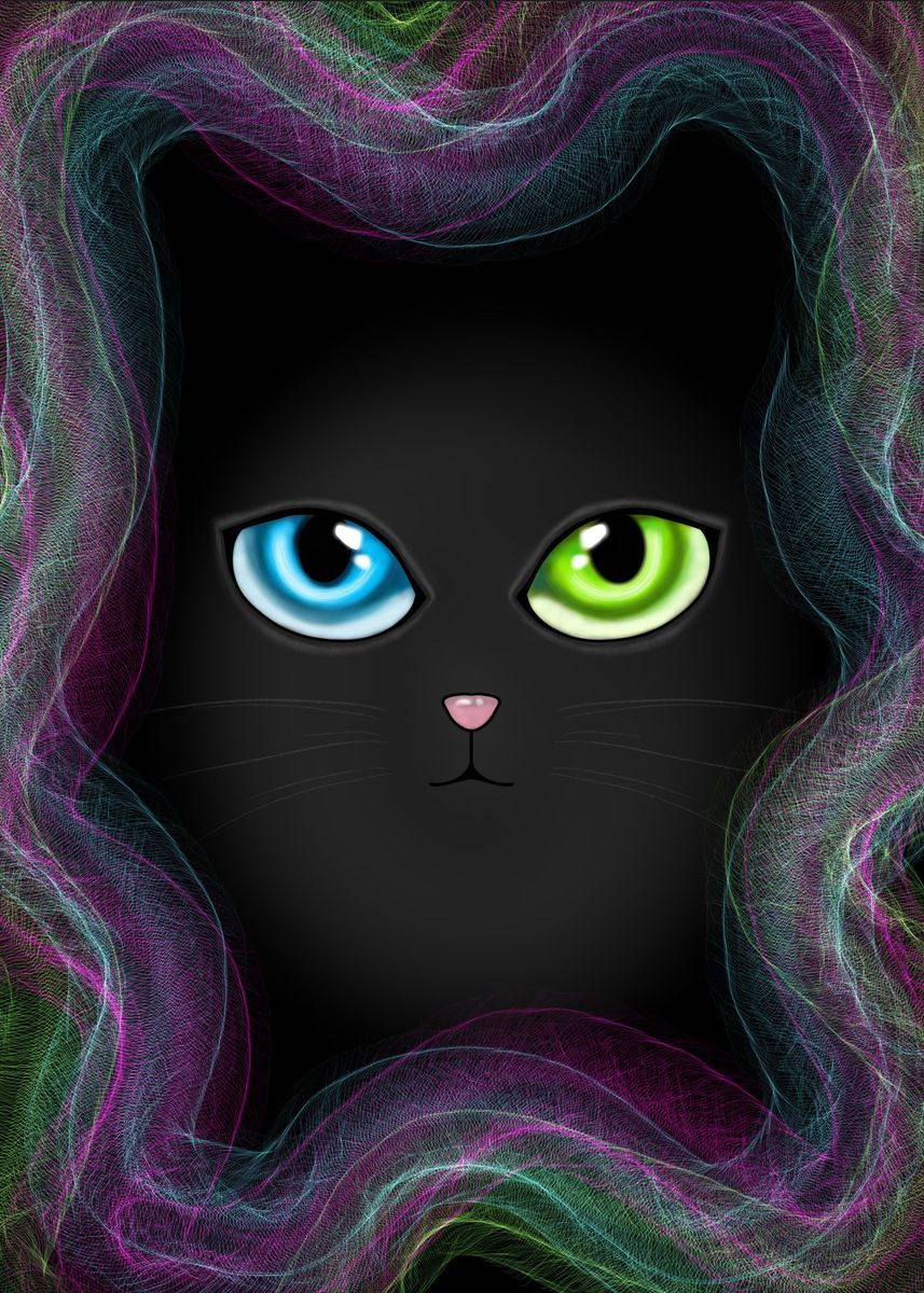 'Tech Cat' Poster, picture, metal print, paint by Anam Hanif Studio ...