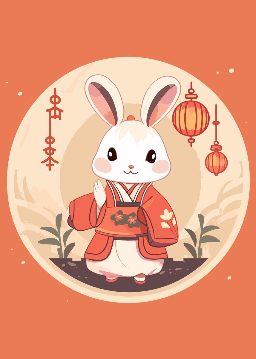 'Rabbit Cute Japanese ' Poster, picture, metal print, paint by MICHELLE ...