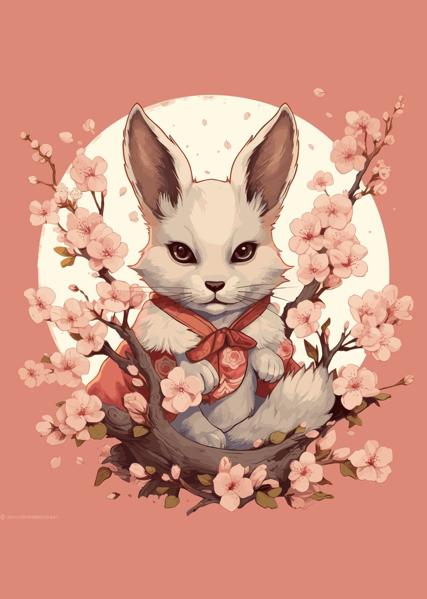 'Rabbit Cute Japanese ' Poster by MICHELLE RHOADS | Displate