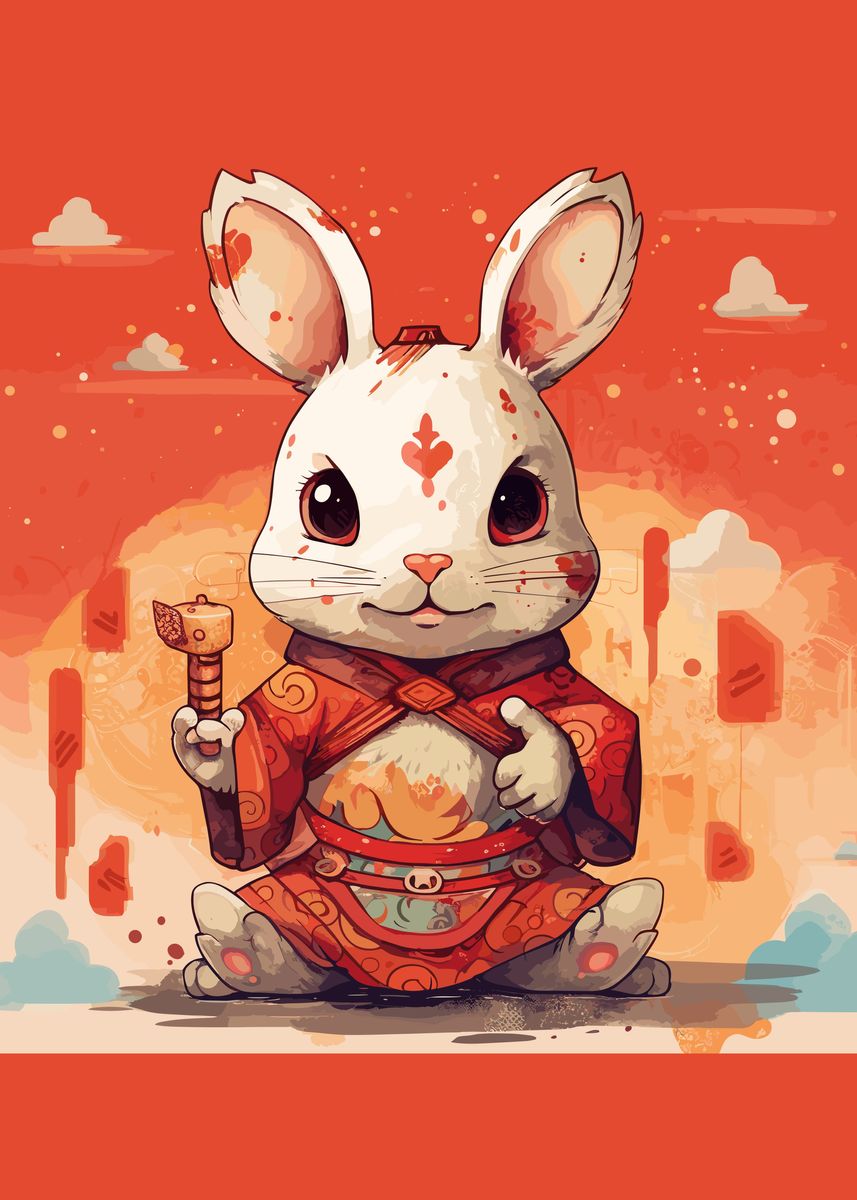 'Rabbit Cute Japanese ' Poster, picture, metal print, paint by MICHELLE ...