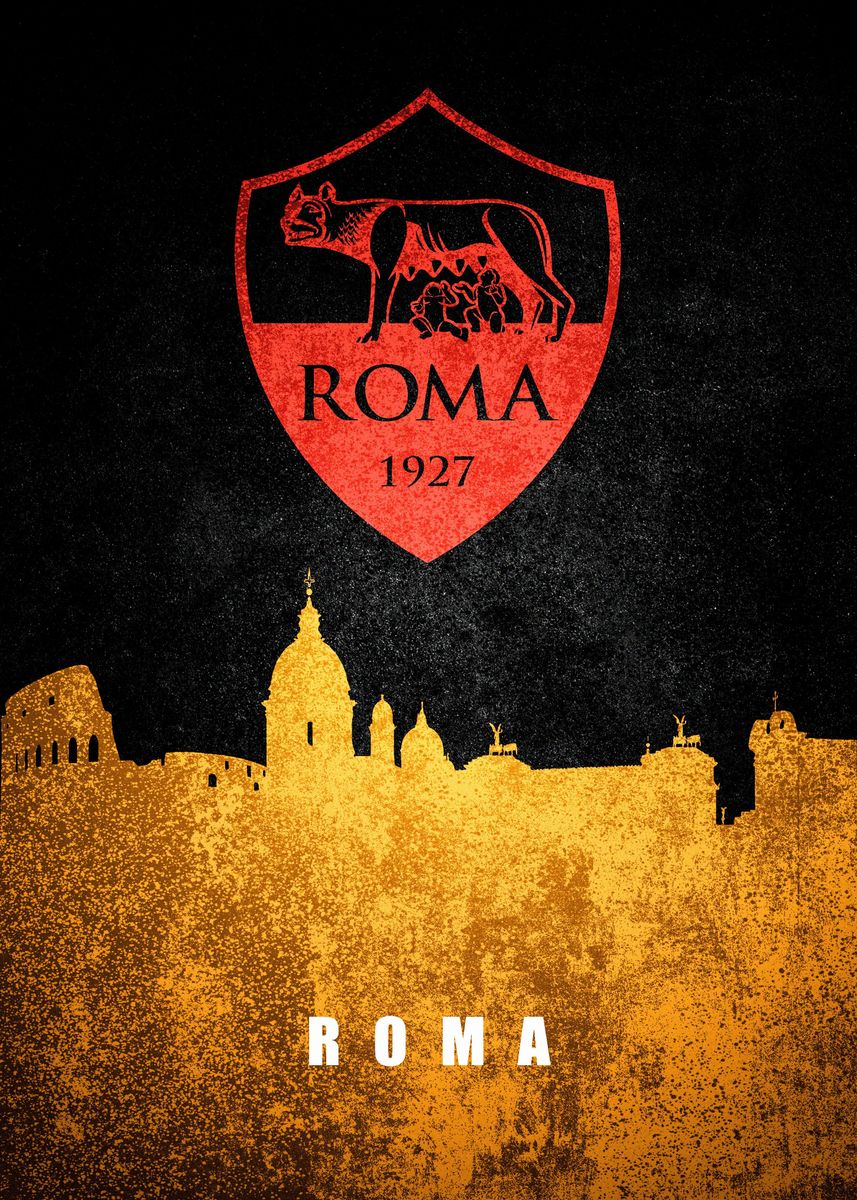 'AS Roma City Skyline' Poster, picture, metal print, paint by Jamie Stephens | Displate