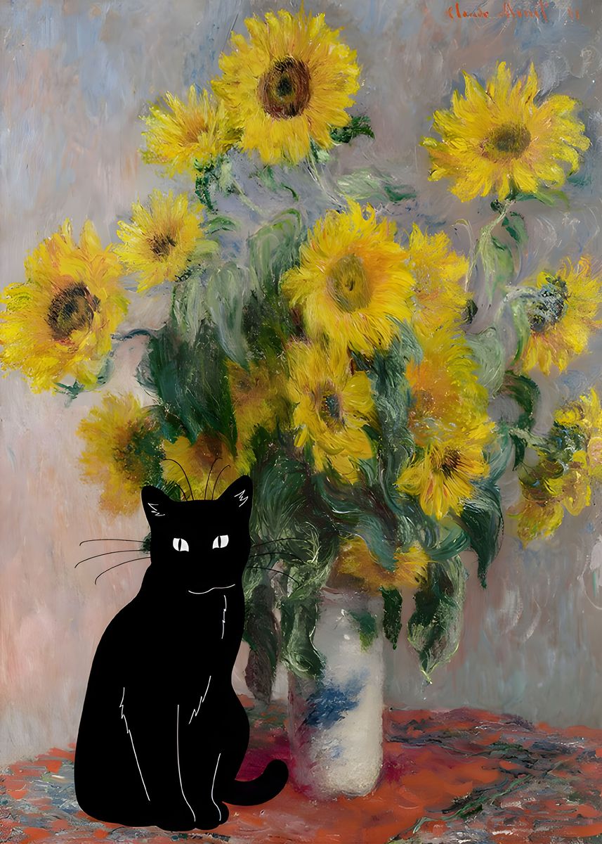 'Monet Irises Cat' Poster, picture, metal print, paint by Jaime Swift ...