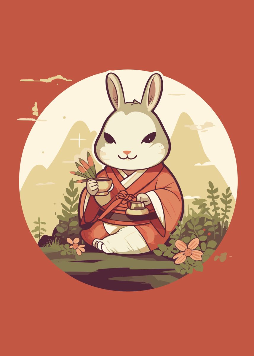 'Rabbit Cute Japanese ' Poster, picture, metal print, paint by MICHELLE ...