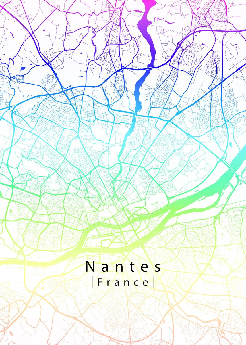 'Nantes France City Map' Poster, picture, metal print, paint by Robin ...