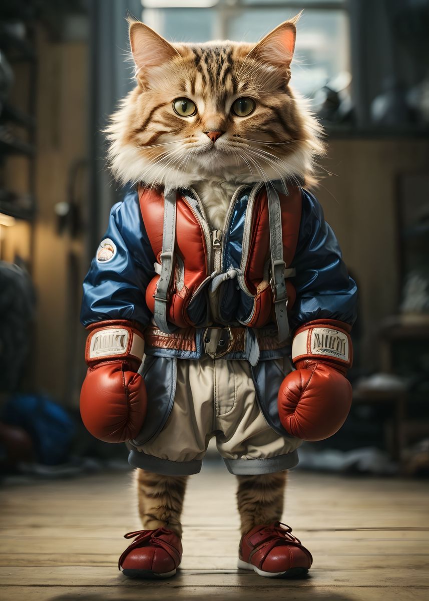 'Boxing Cat Funny' Poster, picture, metal print, paint by Illustration ...