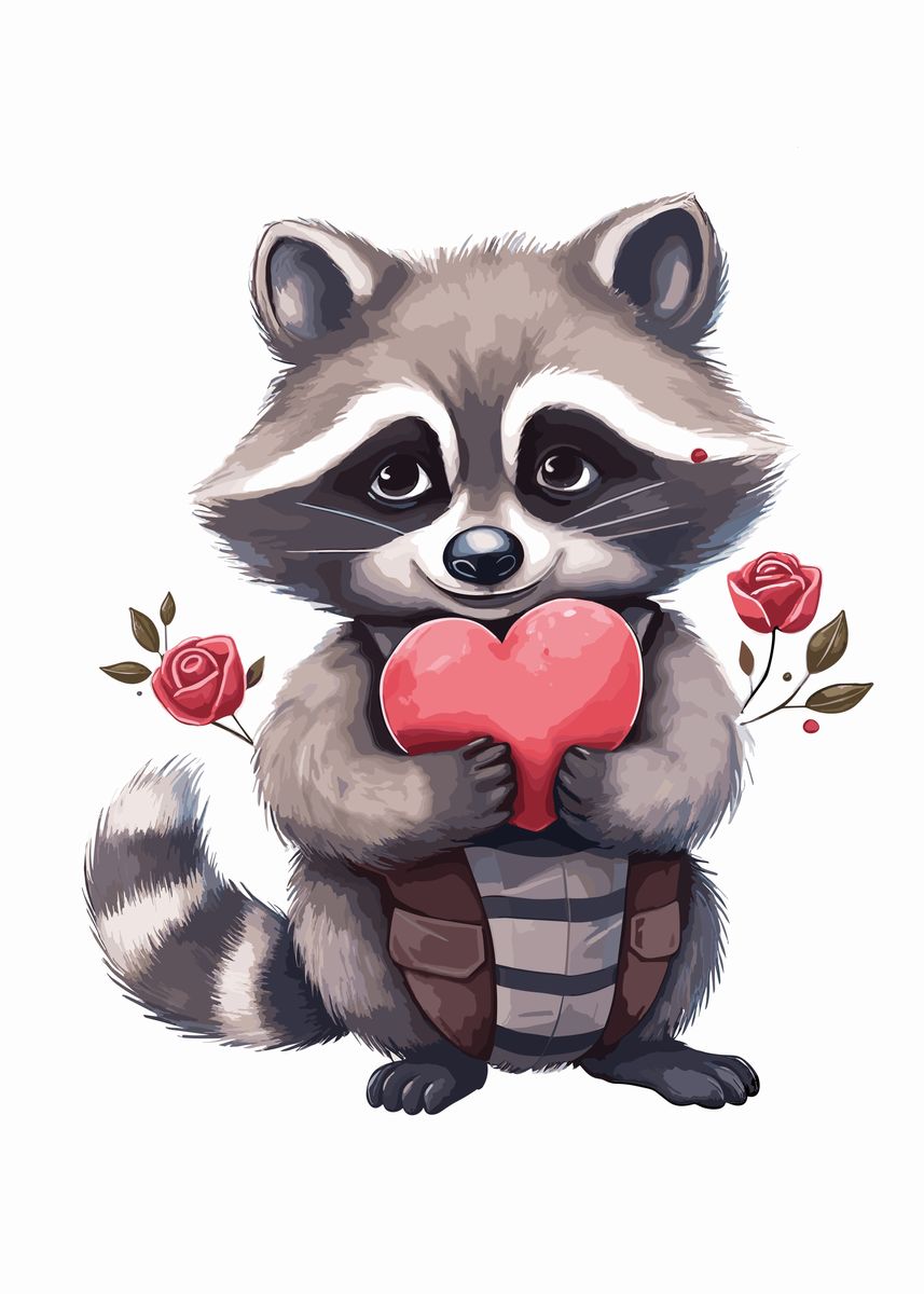 'Raccoon Holding Heart' Poster, picture, metal print, paint by Violet ...