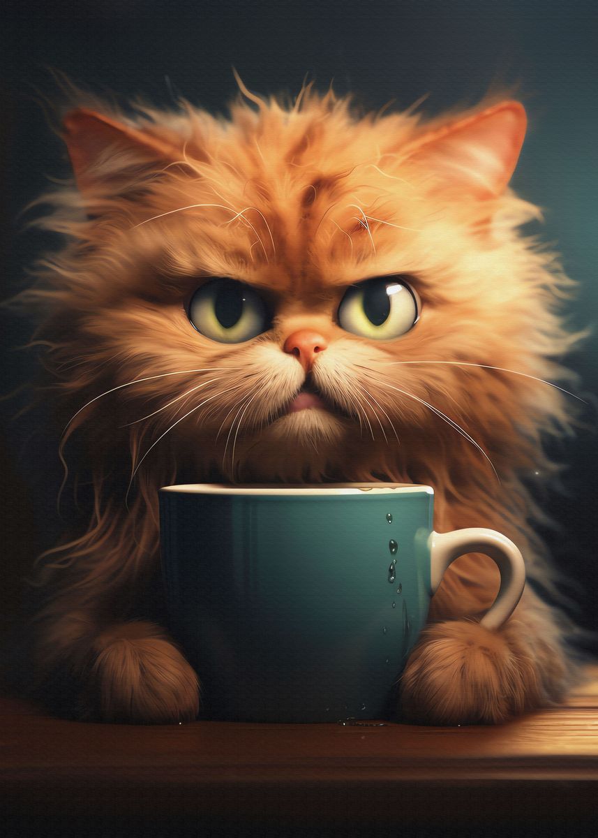 'Angry Fat Cat Drinking' Poster, picture, metal print, paint by tribun ...