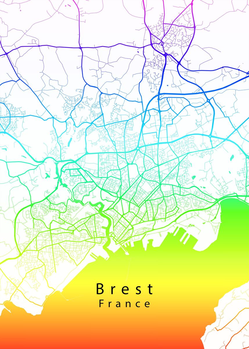 'Brest France City Map' Poster, picture, metal print, paint by Mapique ...