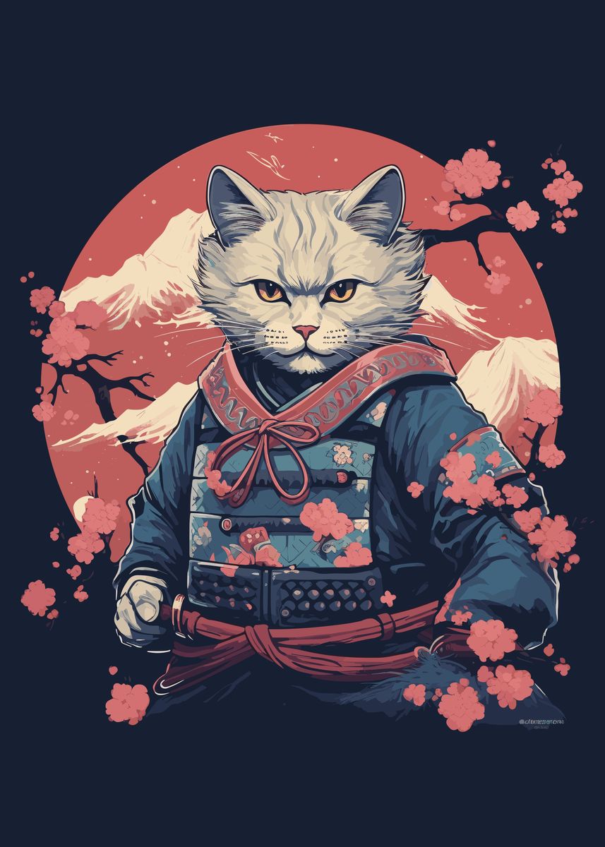 'Cat Samurai Japanese' Poster by Violet Gardner | Displate