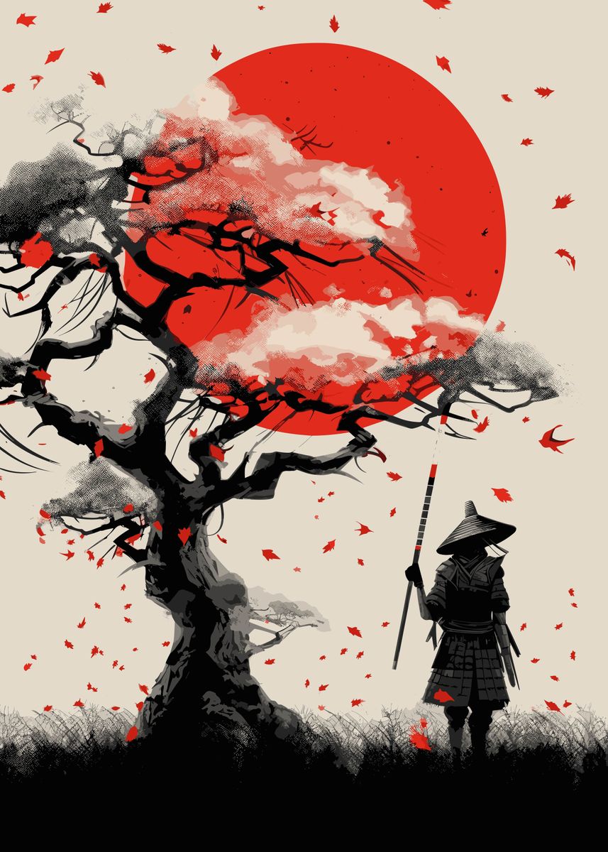 'Samurai Cherry Blossom' Poster, picture, metal print, paint by ...
