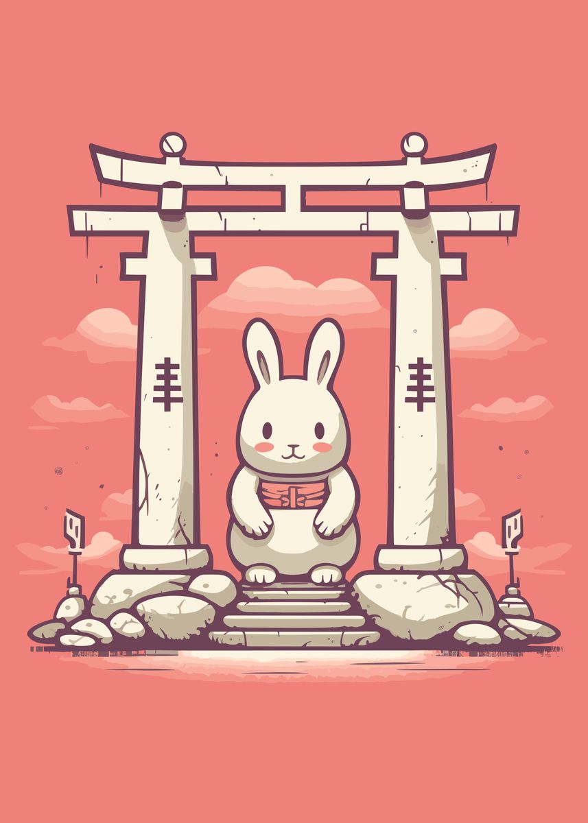 'Rabbit Cute Japanese ' Poster, picture, metal print, paint by MICHELLE ...