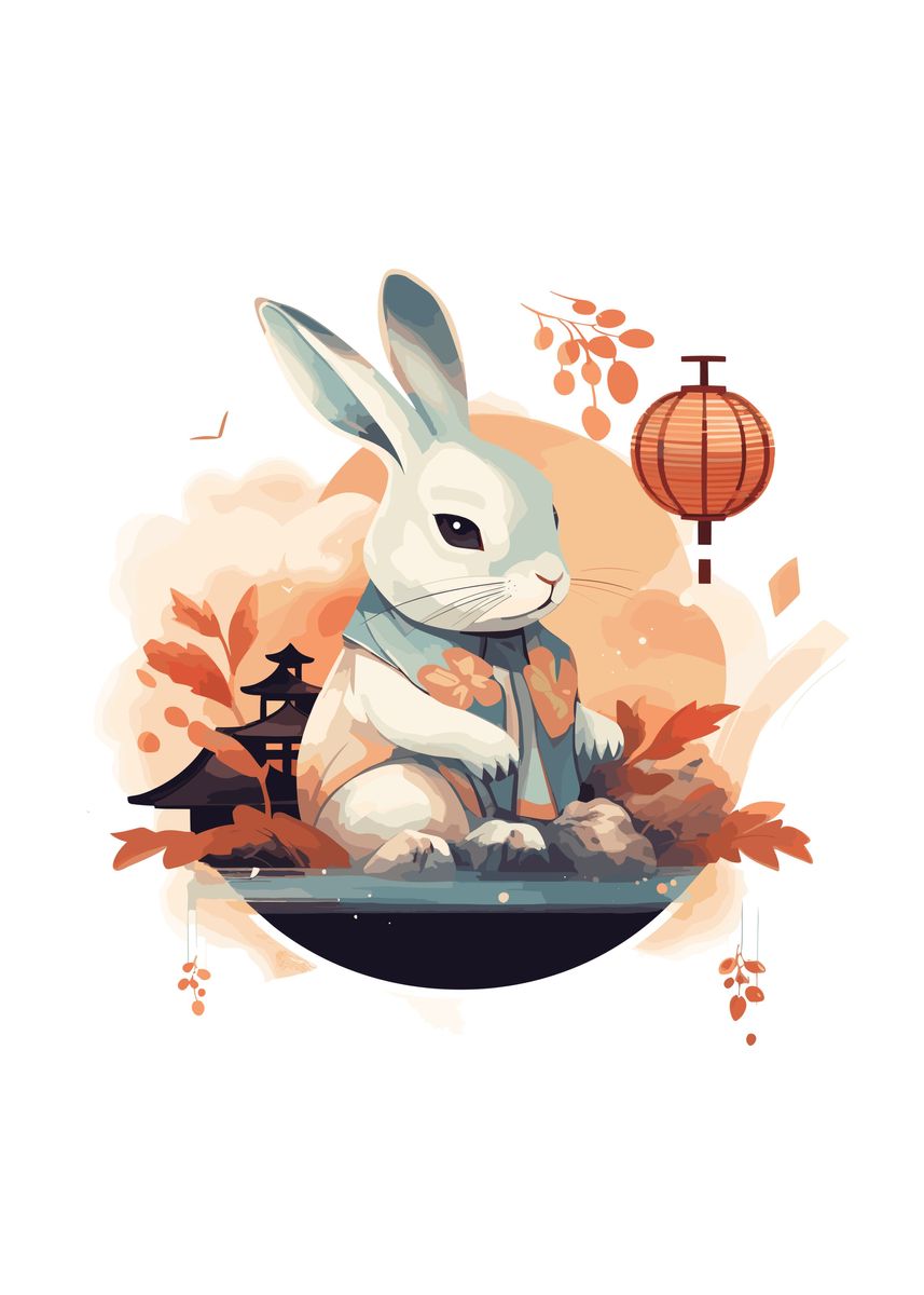'Rabbit Cute Japanese ' Poster by MICHELLE RHOADS | Displate